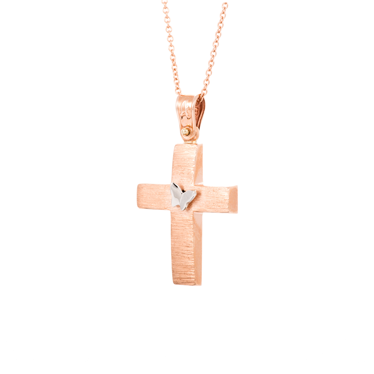 Cross rose and white gold K14 with butterfly | Κοσμήματα Τριαντάφυλλος